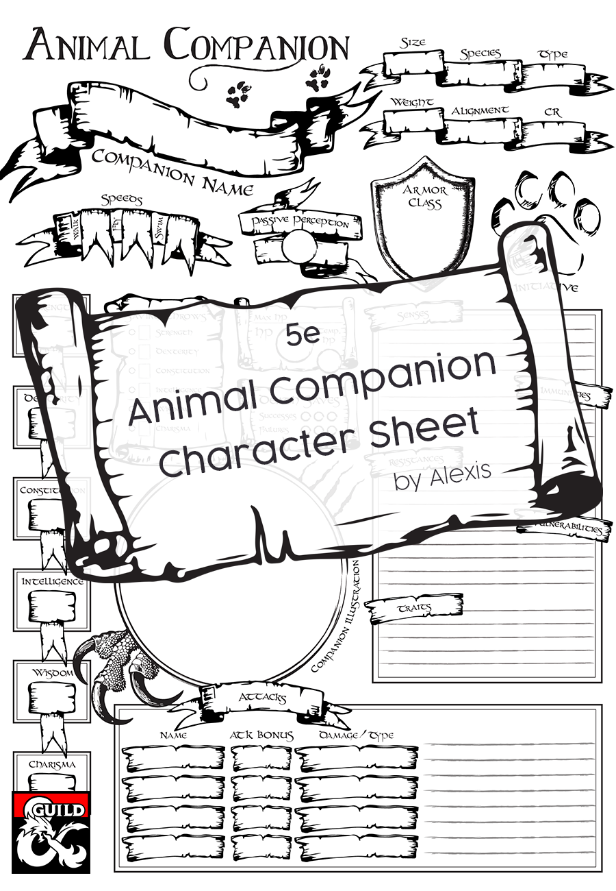 Animal Companion Character Sheet - Letter - Dungeon Masters Guild ...