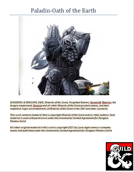 Paladin-Oath of the Earth - Dungeon Masters Guild | DriveThruRPG
