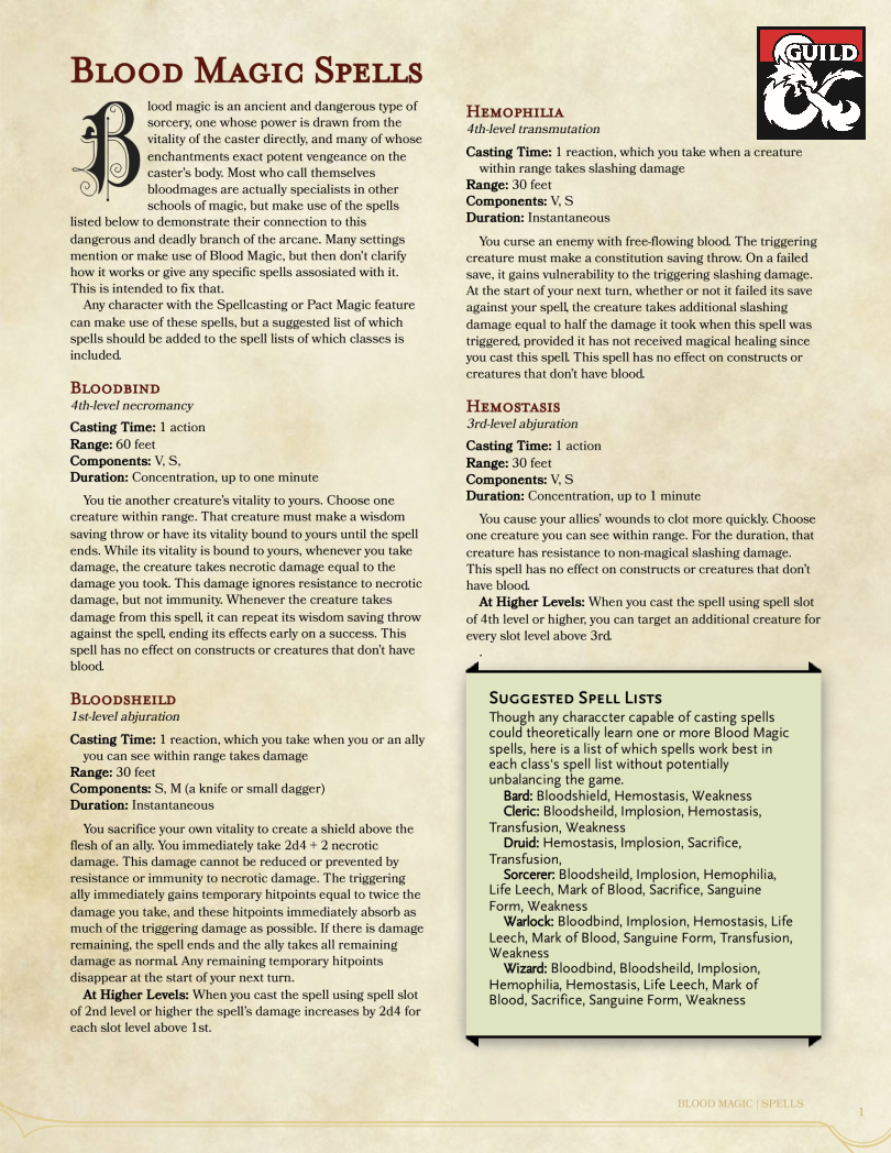 Blood Magic Spells - Dungeon Masters Guild | DriveThruRPG