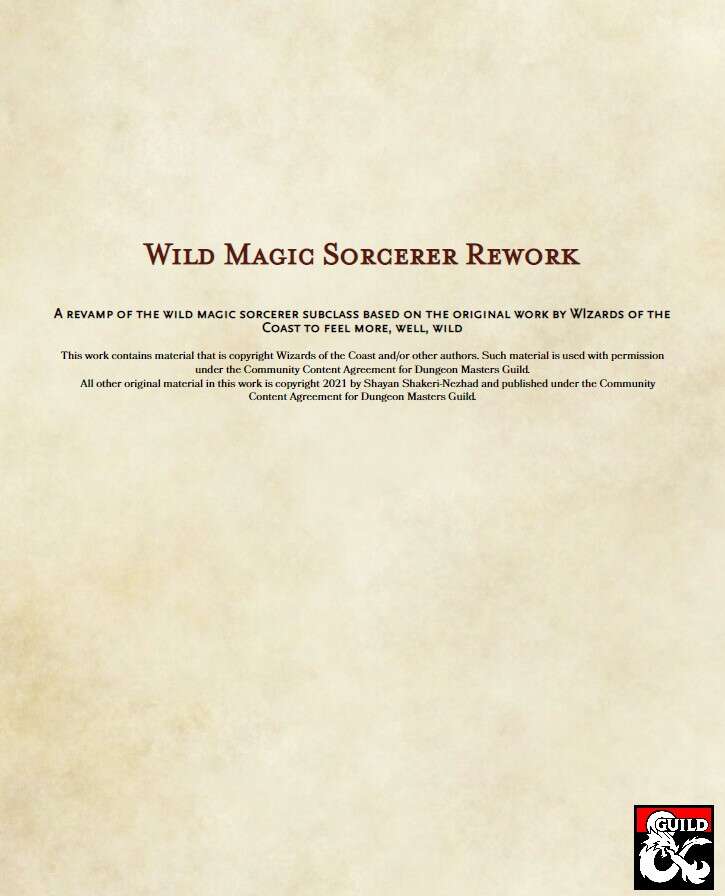 Wild Magic Sorcerer Rework - Dungeon Masters Guild | DriveThruRPG