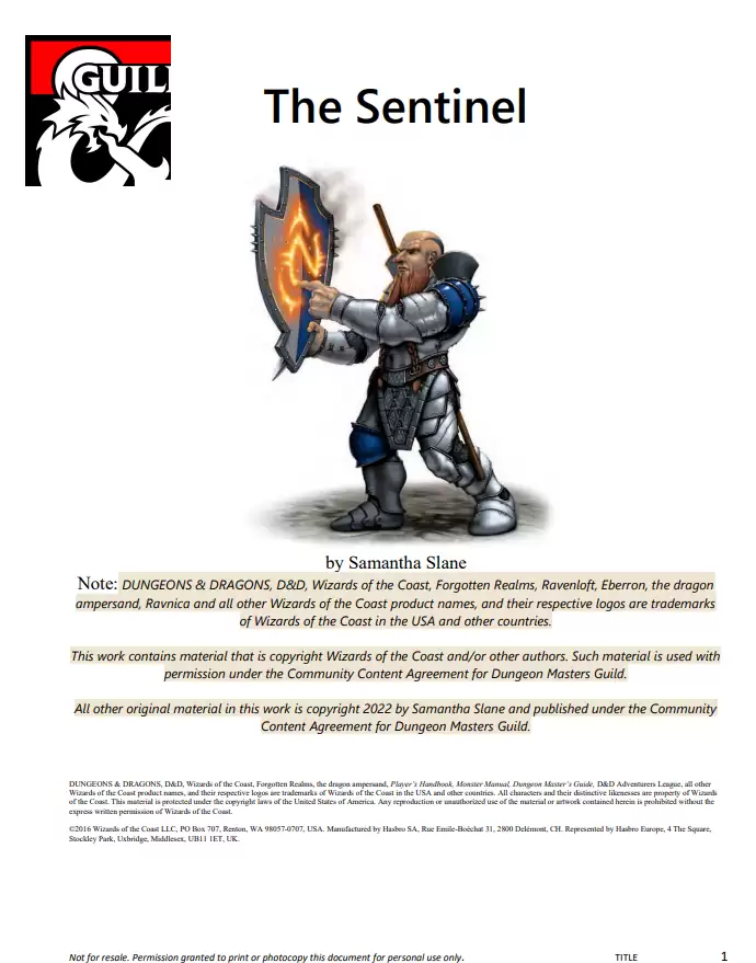 The Sentinel Fighter - Dungeon Masters Guild | DriveThruRPG