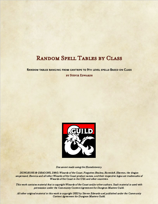 Random Spell Tables by Class - Dungeon Masters Guild | DriveThruRPG