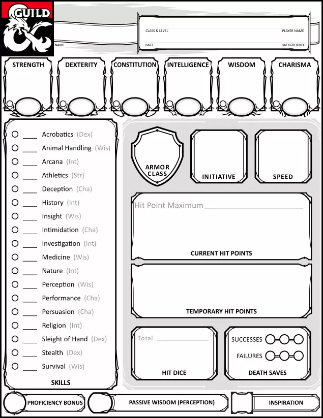 Character Sheet Card - Dungeon Masters Guild | DriveThruRPG