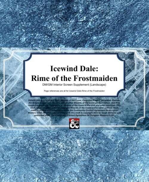 (Portrait) DM/GM Screen Supplement Icewind Dale - Dungeon Masters Guild | DriveThruRPG