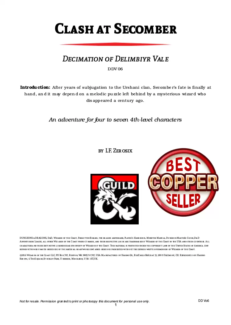 Clash at Secomber (DDV06) - Dungeon Masters Guild | DriveThruRPG