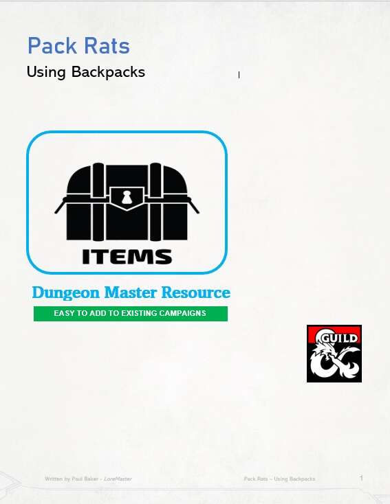 Pack Rats - Using Backpacks - Dungeon Masters Guild | DriveThruRPG