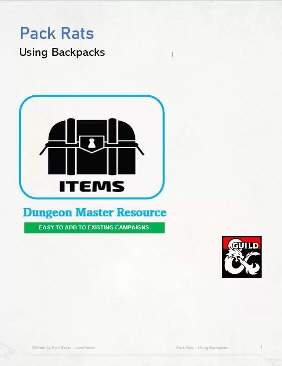 Pack Rats - Using Backpacks - Dungeon Masters Guild | DriveThruRPG