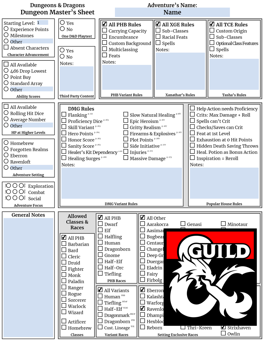 Dungeon Master Sheet - Dungeon Masters Guild | DriveThruRPG