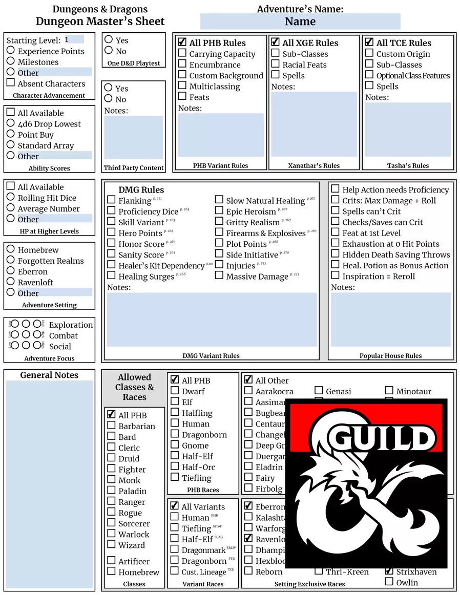 Dungeon Master Sheet - Dungeon Masters Guild | DriveThruRPG