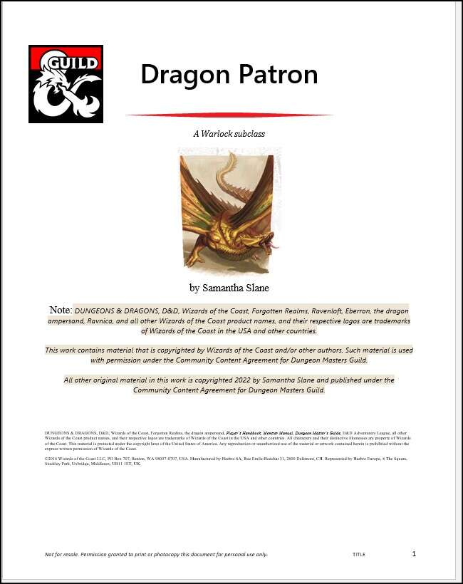 The Dragon Patron- Warlock - Dungeon Masters Guild | DriveThruRPG