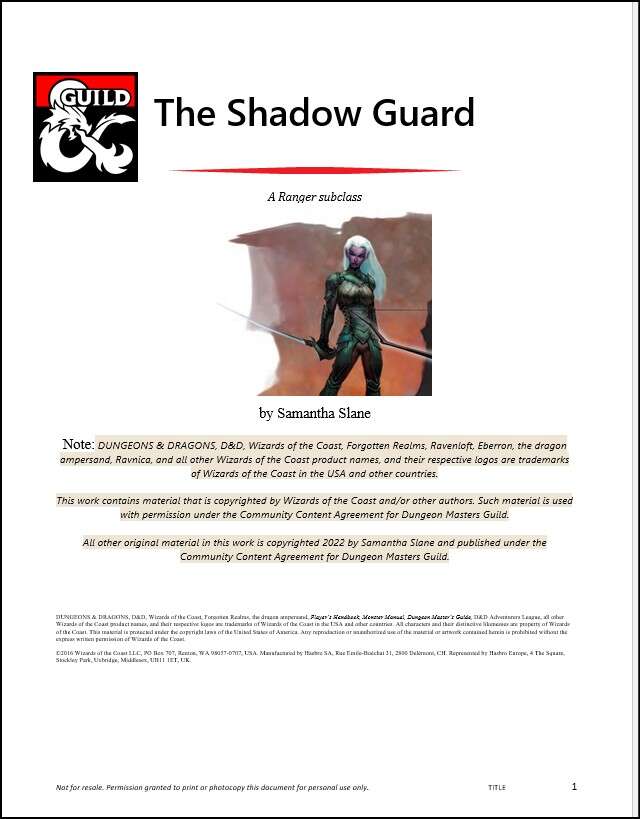The Shadow Guard Ranger - Dungeon Masters Guild | DriveThruRPG