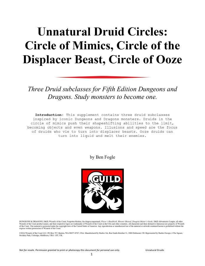Circle of Mimics, Circle of the Displacer Beast, Circle of Ooze ...