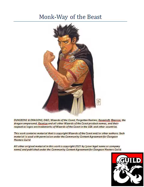 Monk-Way of the Beast - Dungeon Masters Guild | DriveThruRPG