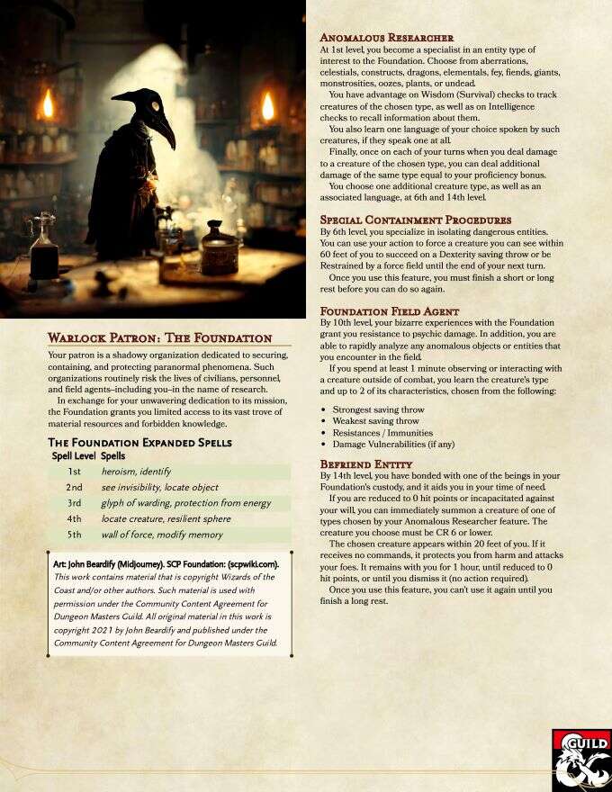 Otherwordly Patron: The SCP Foundation - Dungeon Masters Guild ...