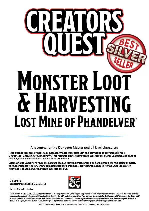 MONSTER LOOT & HARVESTING - Lost Mine of Phandelver - Dungeon Masters ...