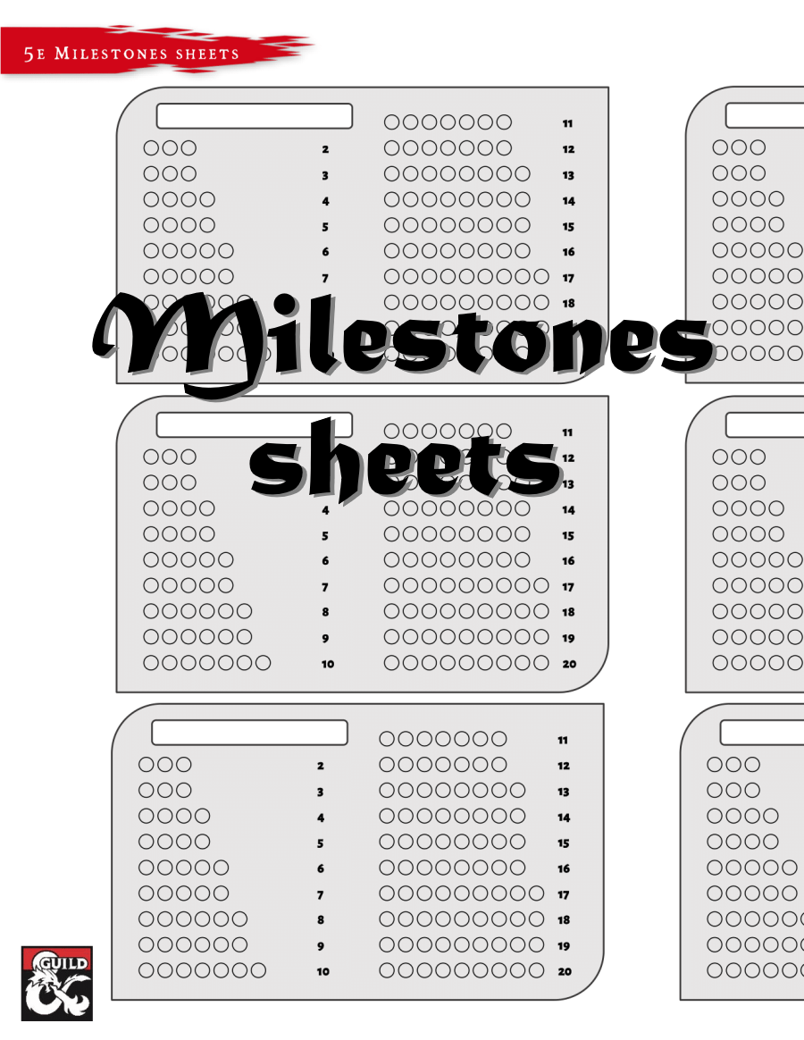 5e Character Milestones Sheets - Dungeon Masters Guild | DriveThruRPG