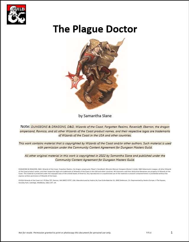 The Plague Doctor Rogue - Dungeon Masters Guild | DriveThruRPG