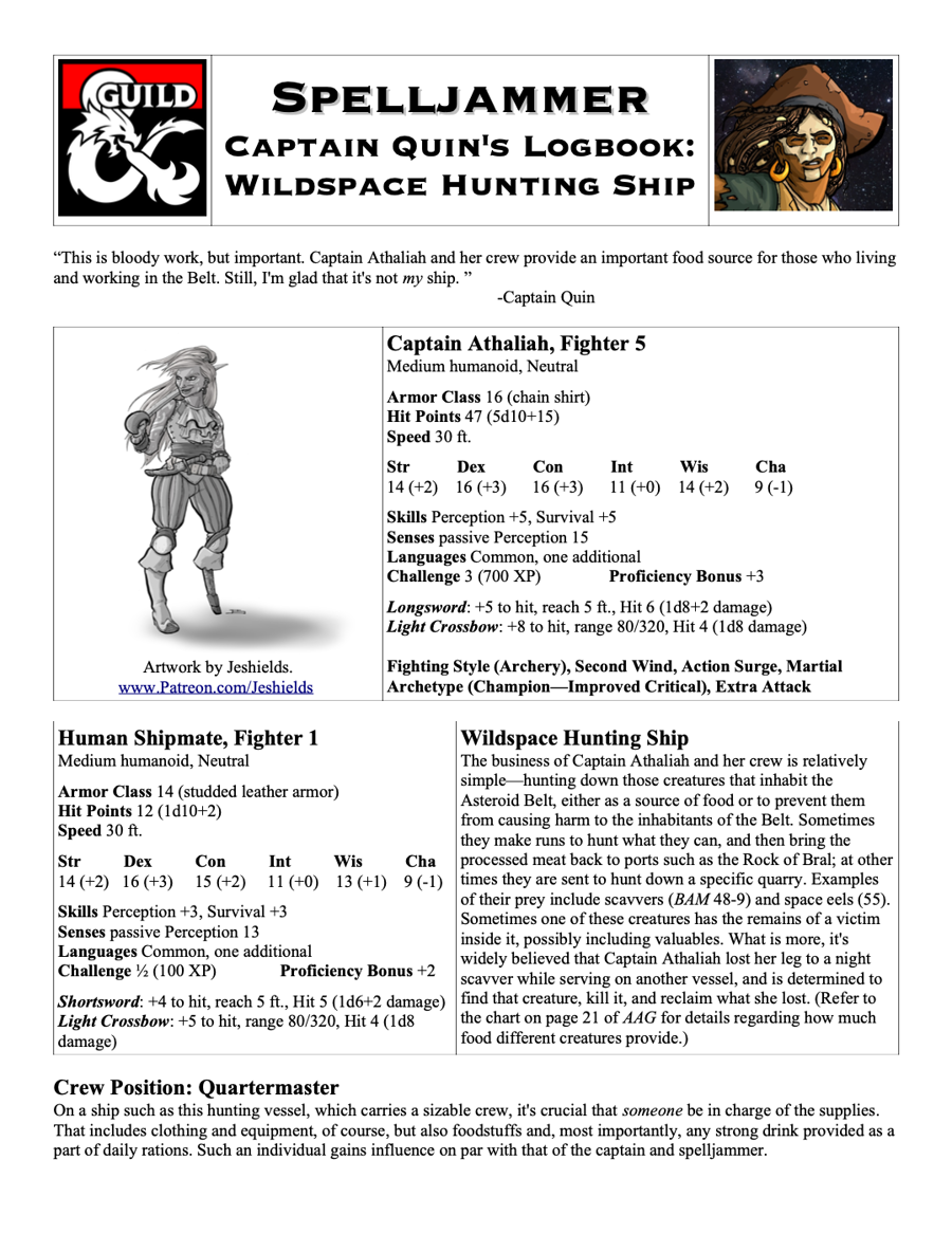 Captain Quin's Logbook: Wildspace Hunting Ship - Dungeon Masters Guild ...