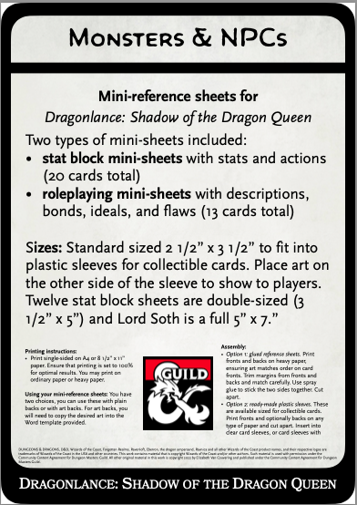 Dragonlance Monster and NPC Mini-Reference Sheets (Shadow of the Dragon ...