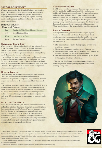 Wizard Subclass - School of Subtlety - Dungeon Masters Guild | DriveThruRPG