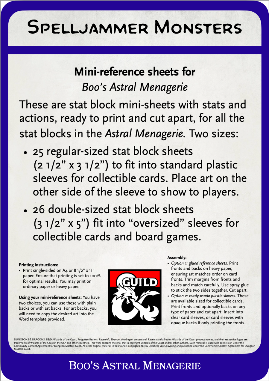 Spelljammer Astral Menagerie Monster Mini-Reference Sheets - Dungeon ...