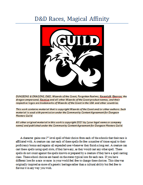 Magical Affinity for Races/Species/Lineage - Dungeon Masters Guild ...
