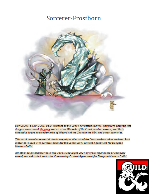 Sorcerer-Frostborn - Dungeon Masters Guild | DriveThruRPG