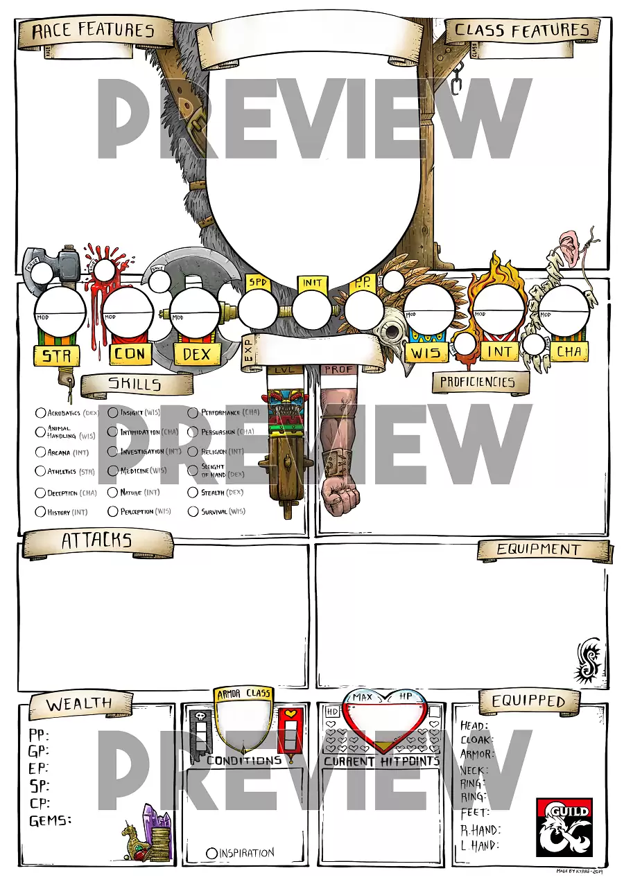 DND 5e Custom character sheet - Barbarian - Dungeon Masters Guild ...