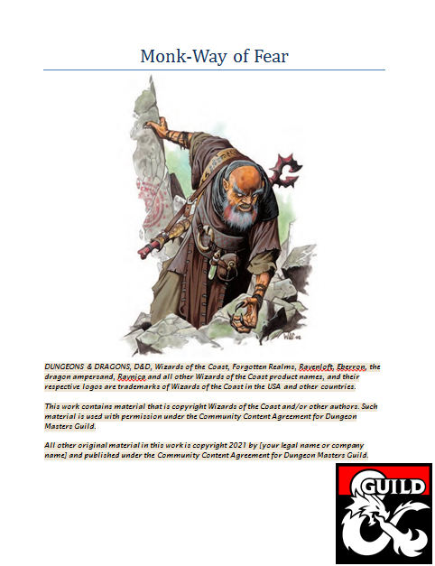 Monk-Way of Fear - Dungeon Masters Guild | DriveThruRPG