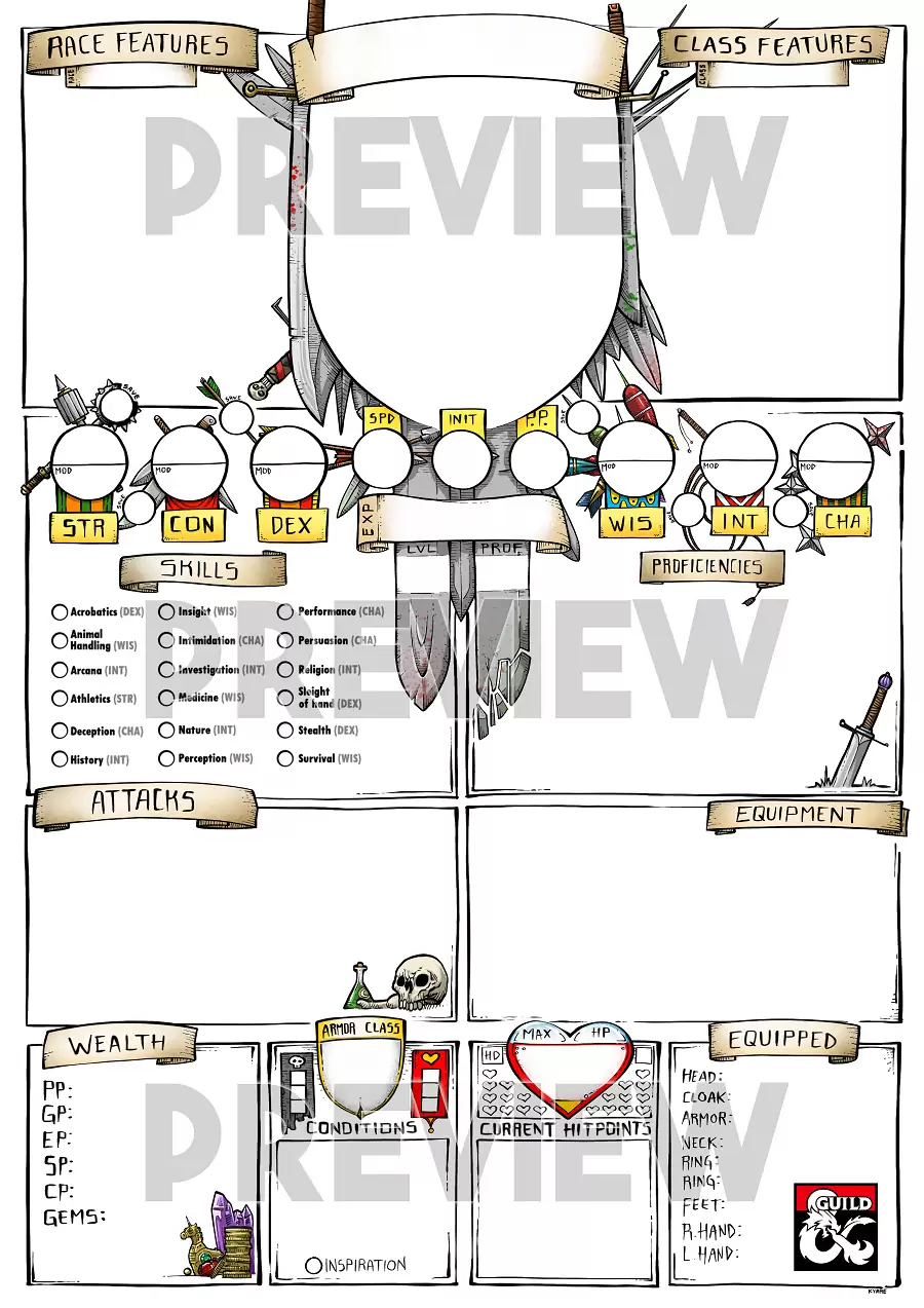 DND 5e Custom character sheet - Rogue blades - Dungeon Masters Guild ...