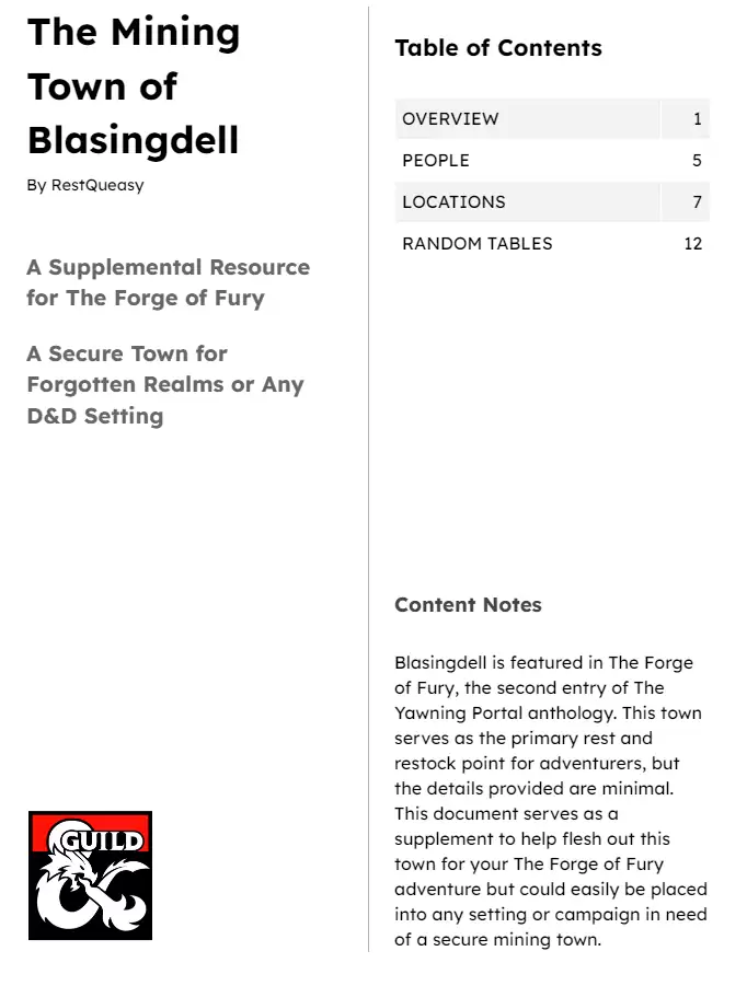 The Mining Town of Blasingdell - Dungeon Masters Guild | DriveThruRPG