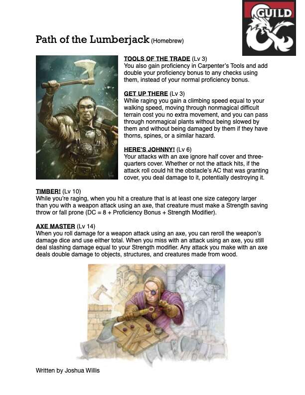 Barbarian - Path of the Lumberjack (Homebrew, 5e) - Dungeon Masters ...