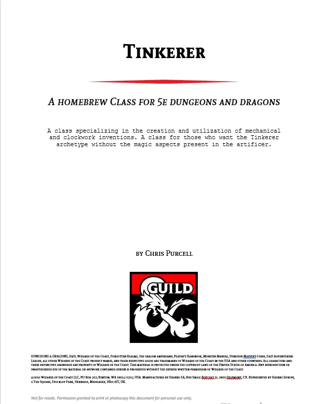 Tinkerer Class - Dungeon Masters Guild | DriveThruRPG