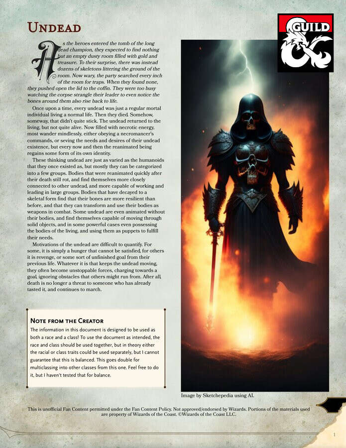 The Undead: A Homebrew Race/Class for Monster PCs - Dungeon Masters ...