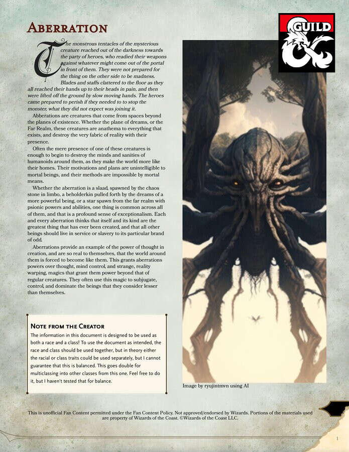 The Abberation: A Homebrew Race/Class for Monster PCs - Dungeon Masters ...