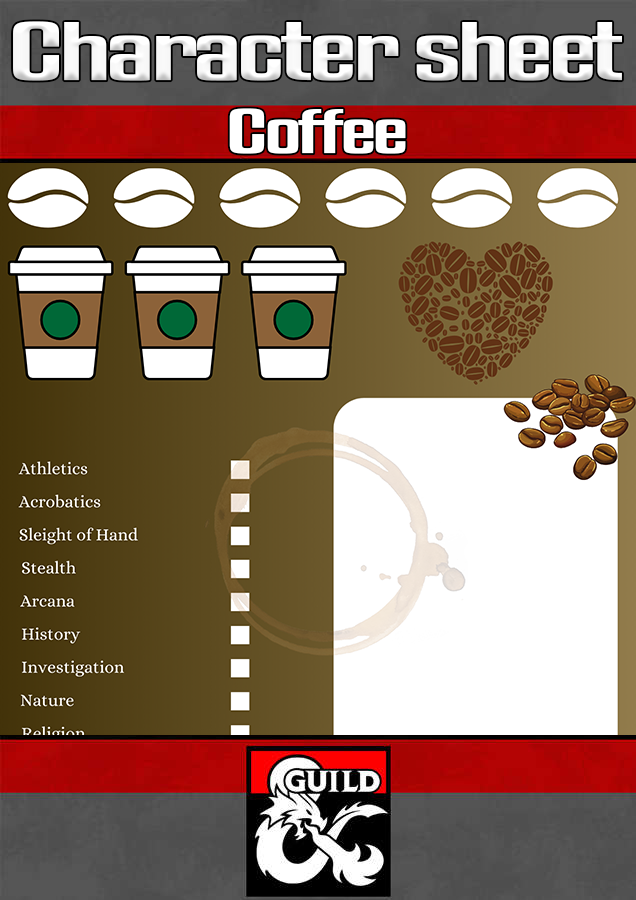 Character sheet - Coffee - Dungeon Masters Guild | DriveThruRPG