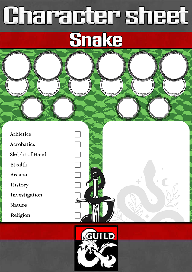 Character sheet - Snake - Dungeon Masters Guild | DriveThruRPG