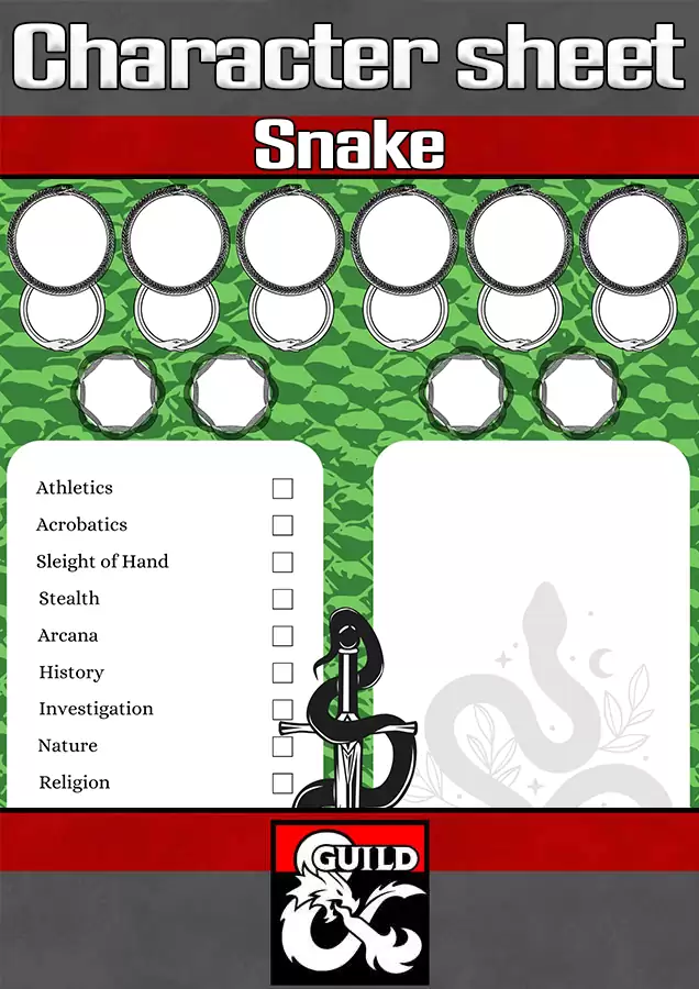 Character sheet - Snake - Dungeon Masters Guild | DriveThruRPG