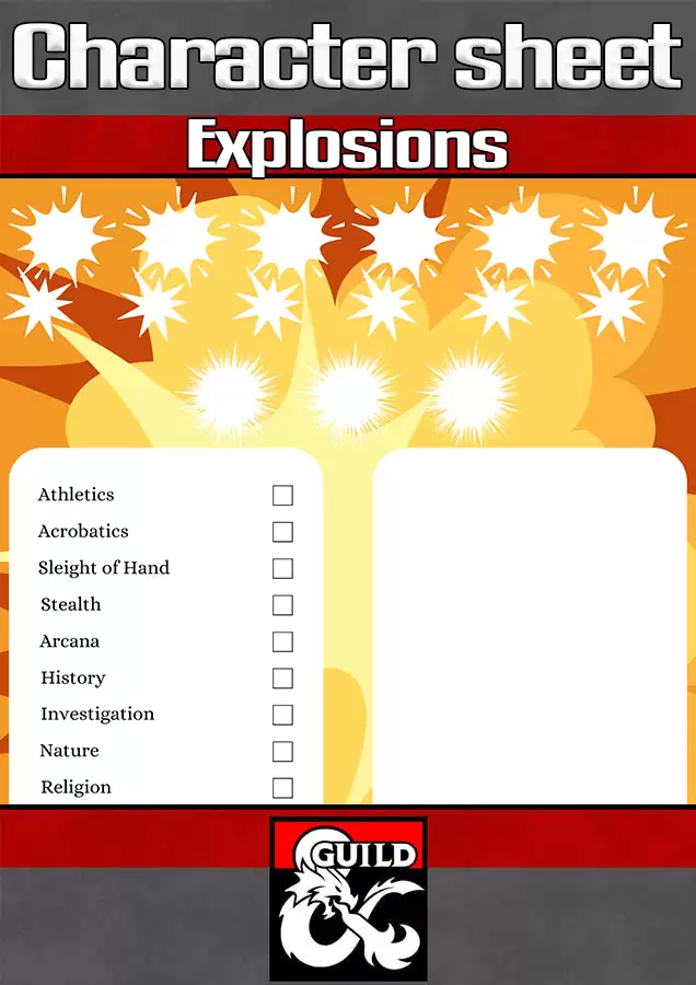 Character sheet - Explosions - Dungeon Masters Guild | DriveThruRPG