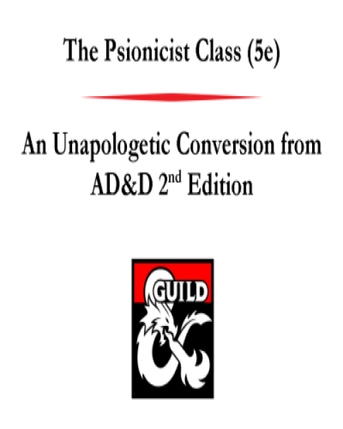 The Psionicist Class (An Unapologetic 2e Psionics Conversion to 5e ...