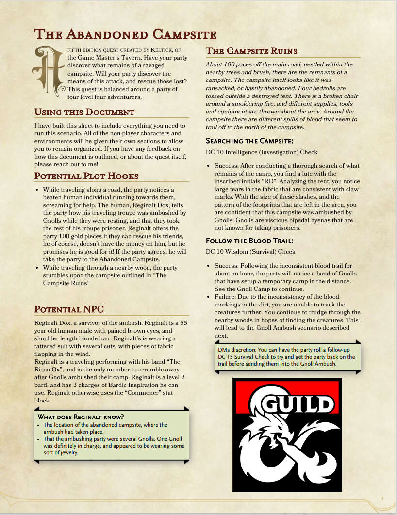 The Abandoned Campsite (5e Quest) - Dungeon Masters Guild | DriveThruRPG