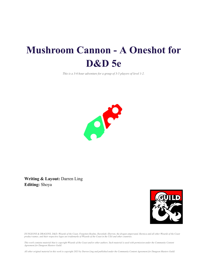 Mushroom Cannon -D&D 5e Oneshot- - Dungeon Masters Guild | DriveThruRPG