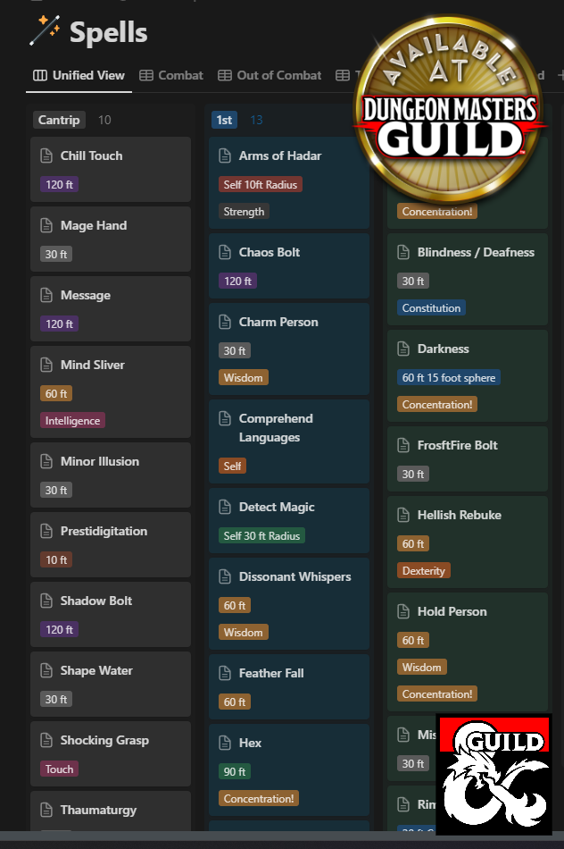 Notion Spell List Template - Dungeon Masters Guild | DriveThruRPG