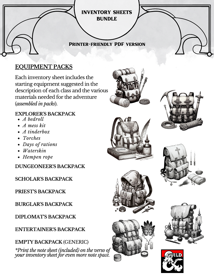 D&D Inventory sheets bundle - Dungeon Masters Guild | DriveThruRPG