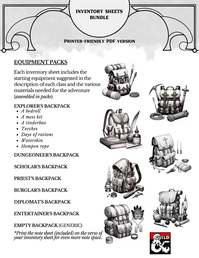 D&D Inventory sheets bundle - Dungeon Masters Guild | DriveThruRPG