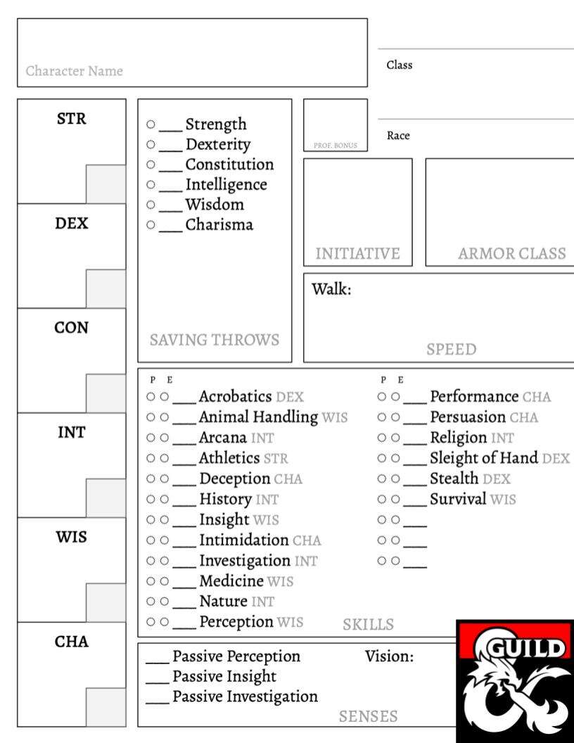 D&D 5e Character Sheet (Landscape & Printable Format) - Dungeon Masters ...