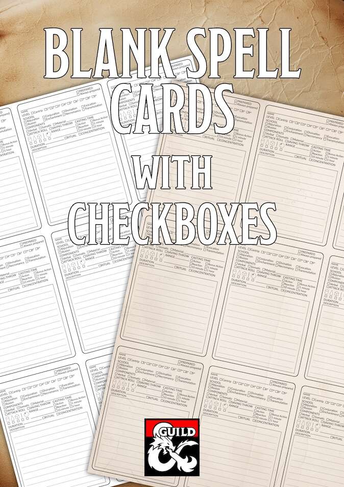 BLANK SPELL CARDS with CHECKBOXES! - Dungeon Masters Guild | DriveThruRPG