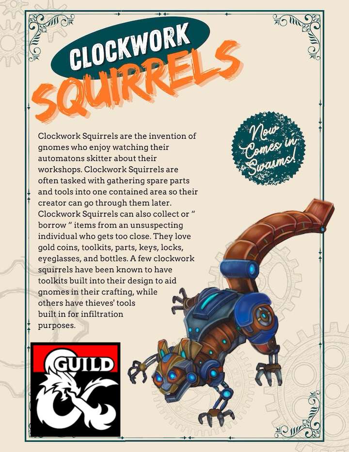 Clockwork Squirrel & Clockwork Squirrel Swarm - Dungeon Masters Guild ...