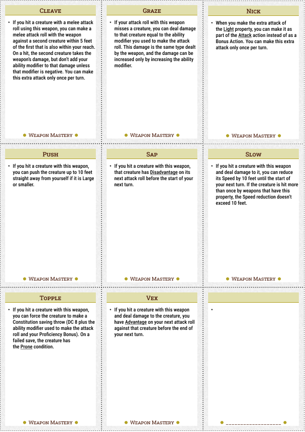 Weapon Mastery Printable Mini Pages for 5e (2024 Edition) - Dungeon ...