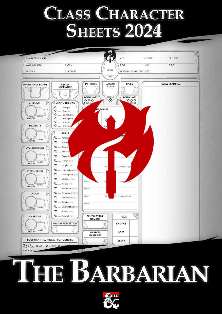 2024 Class Character Sheet - The Barbarian - Dungeon Masters Guild ...